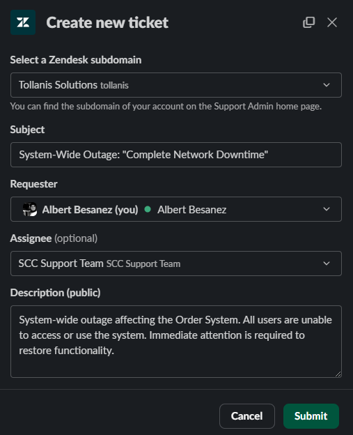 Submitting a Sev1 Ticket Through Slack – Tollanis Solutions
